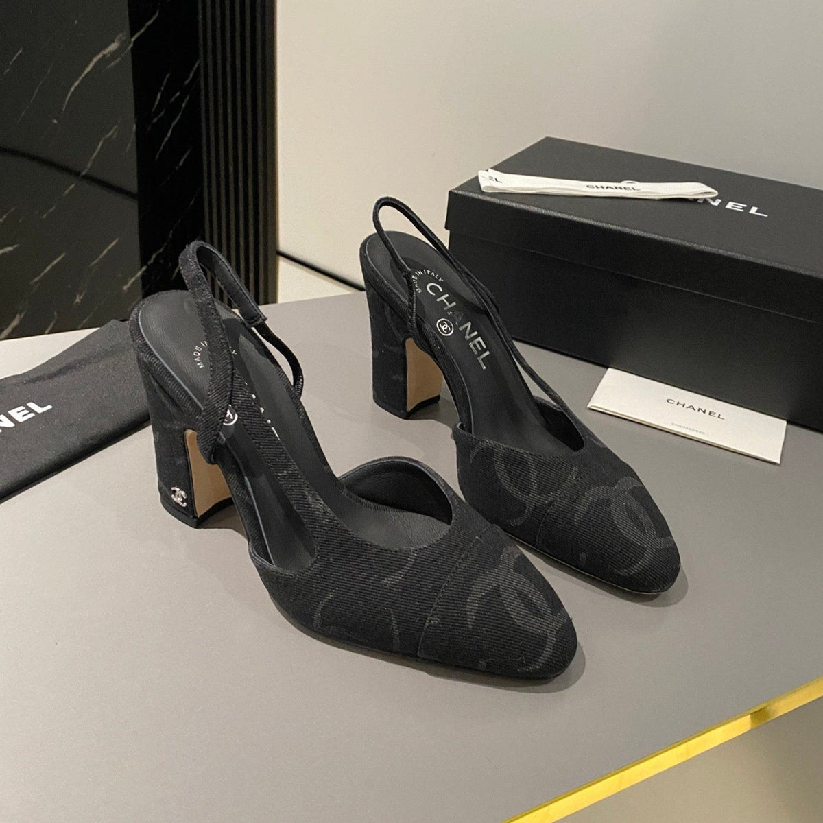 CC Slingback 95mm Black Denim Fabric – Amejews