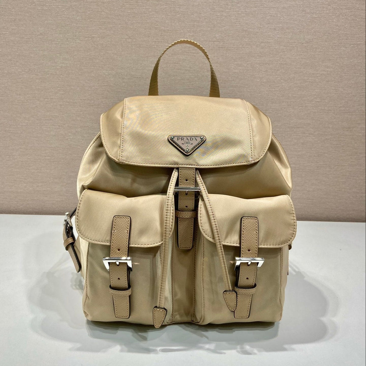 SMALL BACKPACK 28 IN SHOELACE BEIGE PARACHUTE FABRIC – Amejews