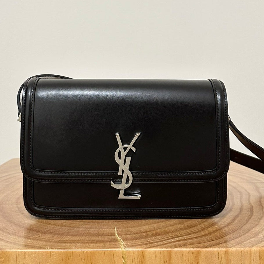 YSL Solferino Small Satchel Bag Black Gold Calfskin 339504 – Amejews