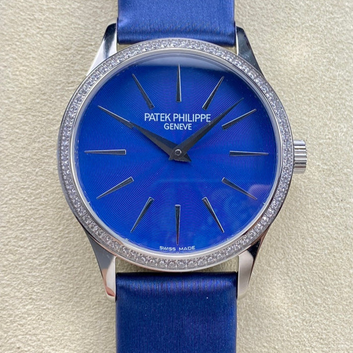 PATEK Calatrava 33mm Silver Blue Dial – Amejews