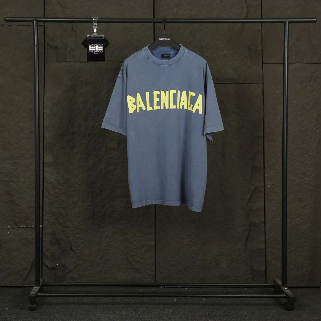 Balen Vintage Logo Blue Jersey T-Shirt – Amejews