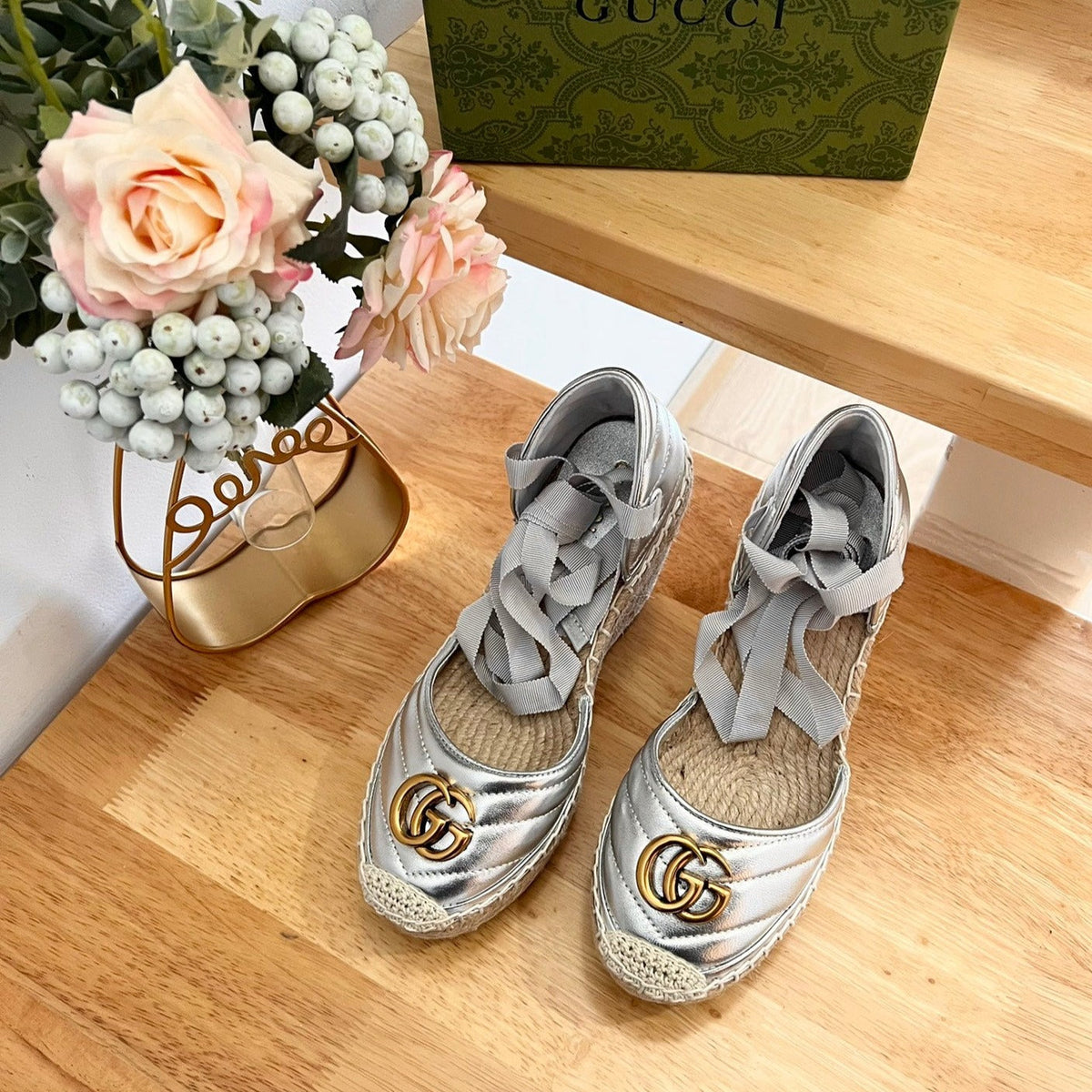 GG Crochet platform Espadrilles Silver – Amejews