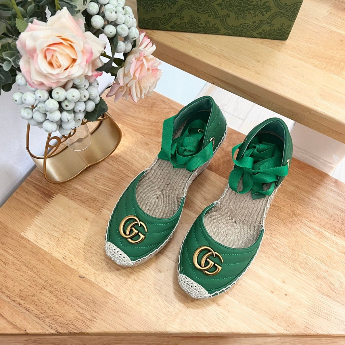 GG Crochet platform Espadrilles Jade Green – Amejews