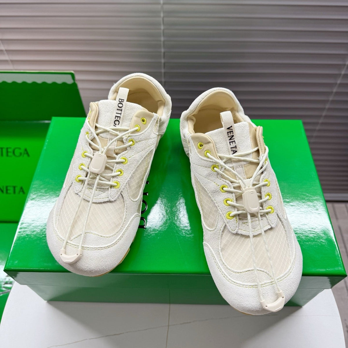 BV Orbit Flash Sneaker Off White Suede & Nylon Lace-Up 609404 – Amejews