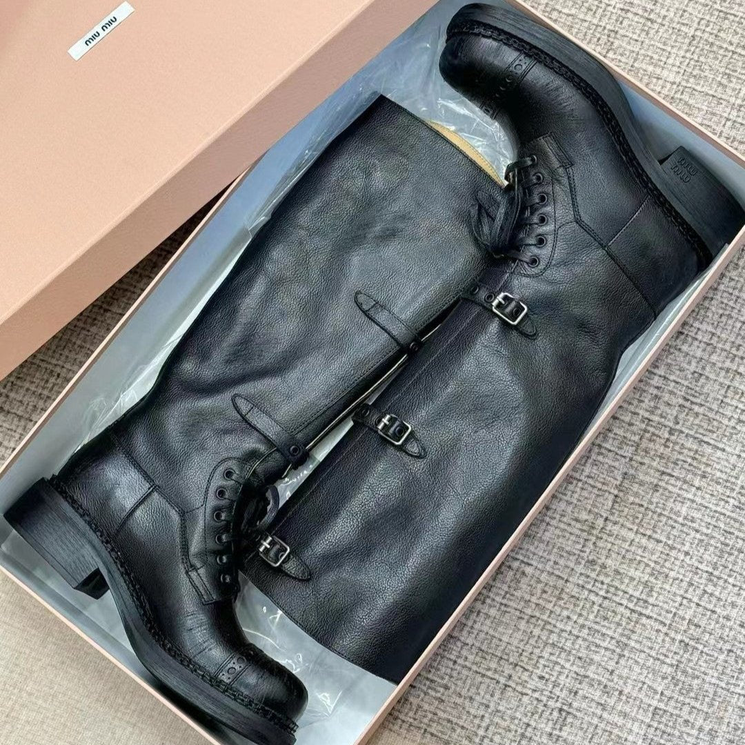 Miu Boots High Neck Black Paint Calfskin – Amejews