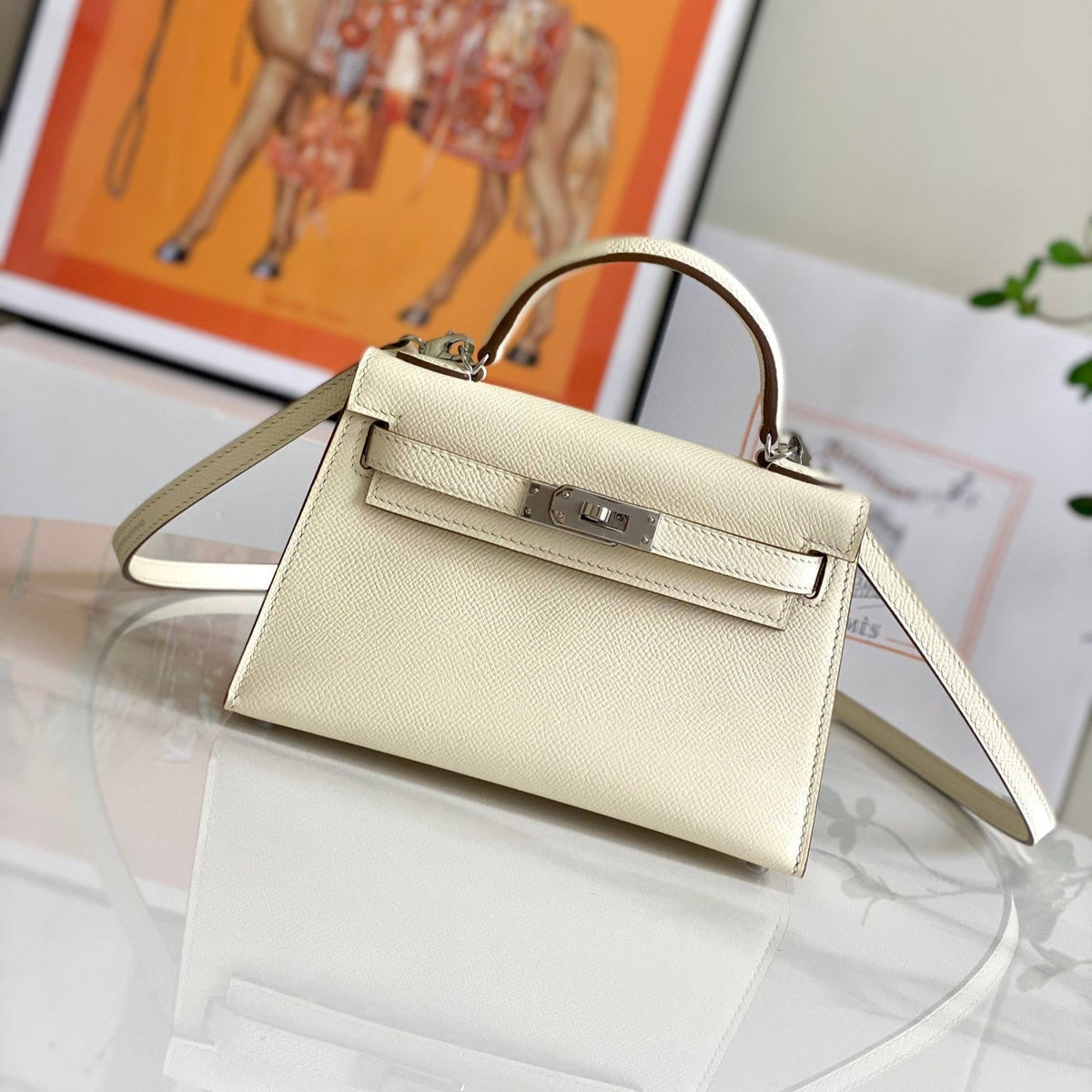 HM Mini Kelly 19cm Cream Epsom Silver Hardware – Amejews