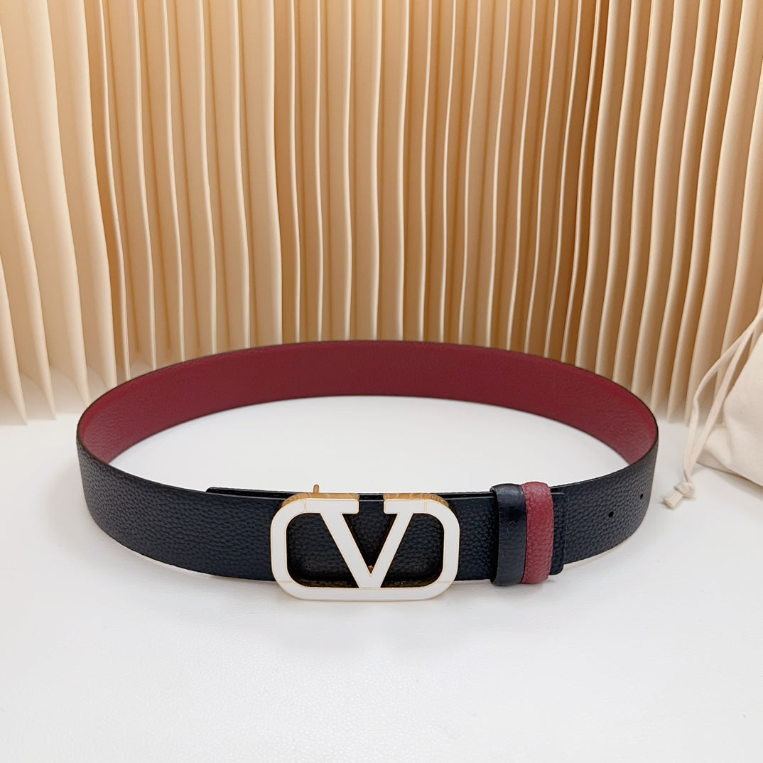 Vlogo White Gold Buckle Belt 40mm Wine Black Leather – Amejews