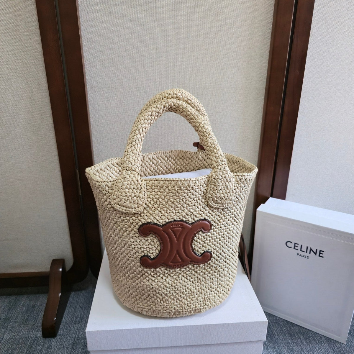 Celine Bag Triomphe 23 In Light Beige Raffia – Amejews