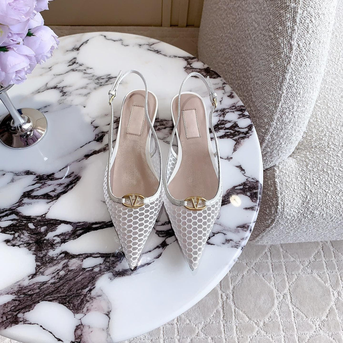 Vlogo Slingback Ballerina White Mesh – Amejews